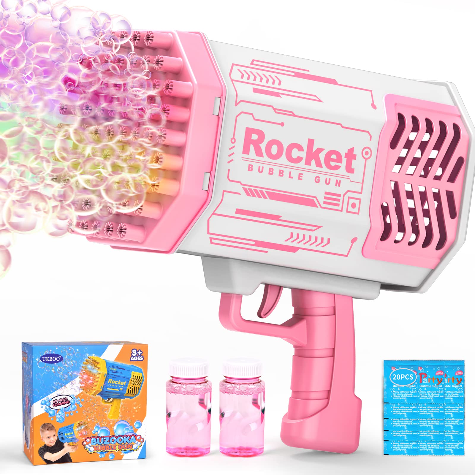 Big Rocket Boom Bubble Gun with 69 Hole and Light, 20 Bubble Liquid ...