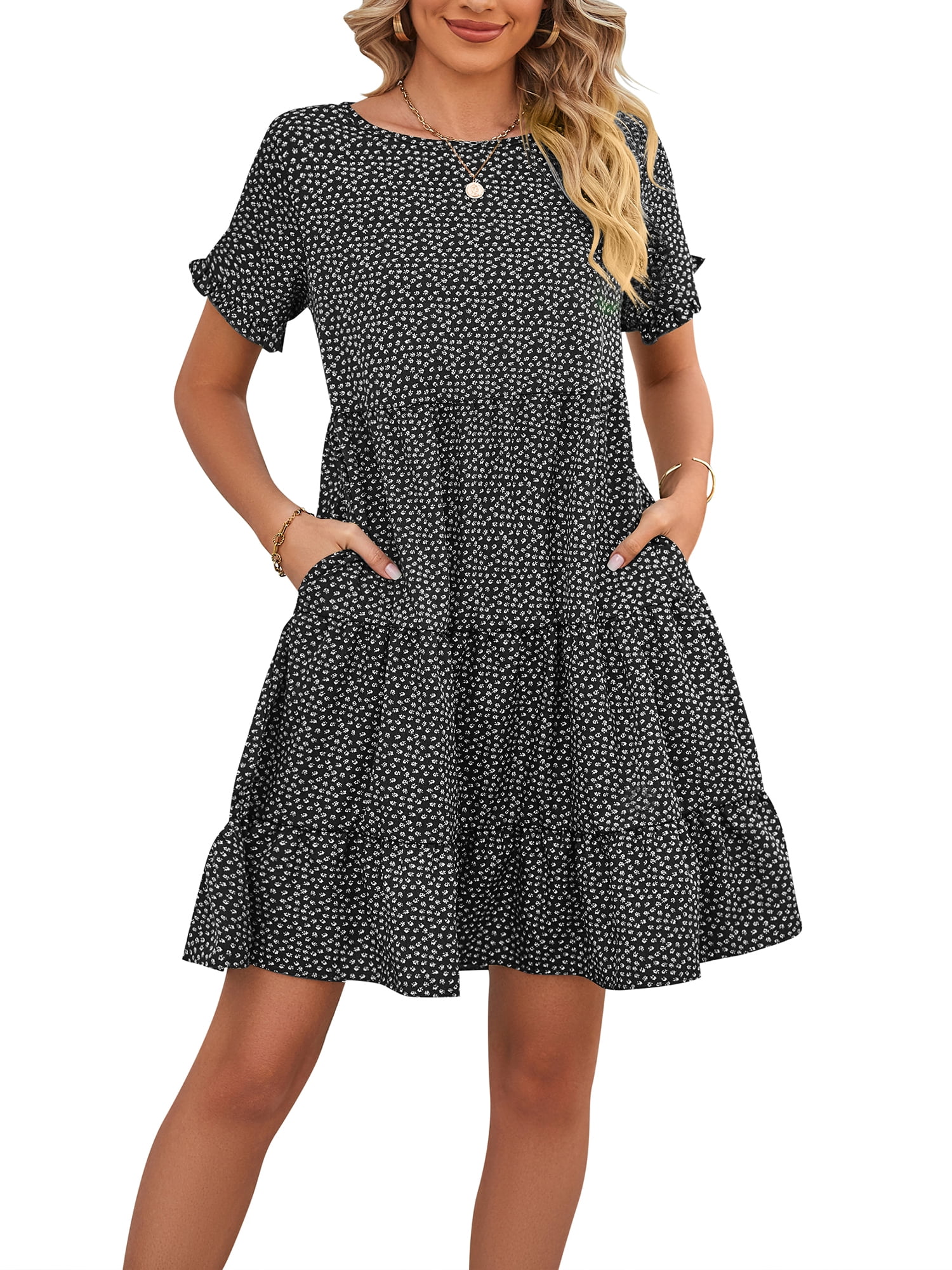 GXFC Womens Summer Vintage Shift Dress Short Sleeve Floral Dresses ...
