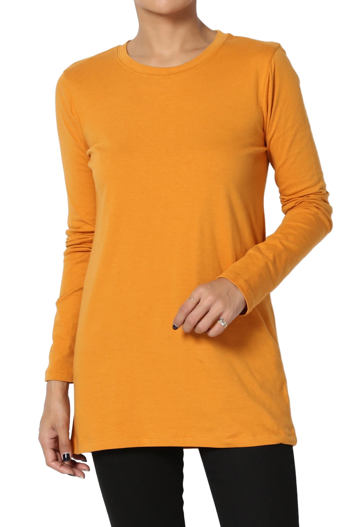 Women's PLUS Basic Round Crew Neck Long Sleeve T-Shirt Stretch Cotton ...