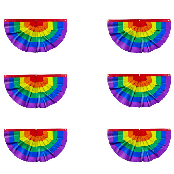 Qtmnekly 6 Pieces Pride Pleated Fan Flag Rainbow Bunting 1.5x3 Ft ...