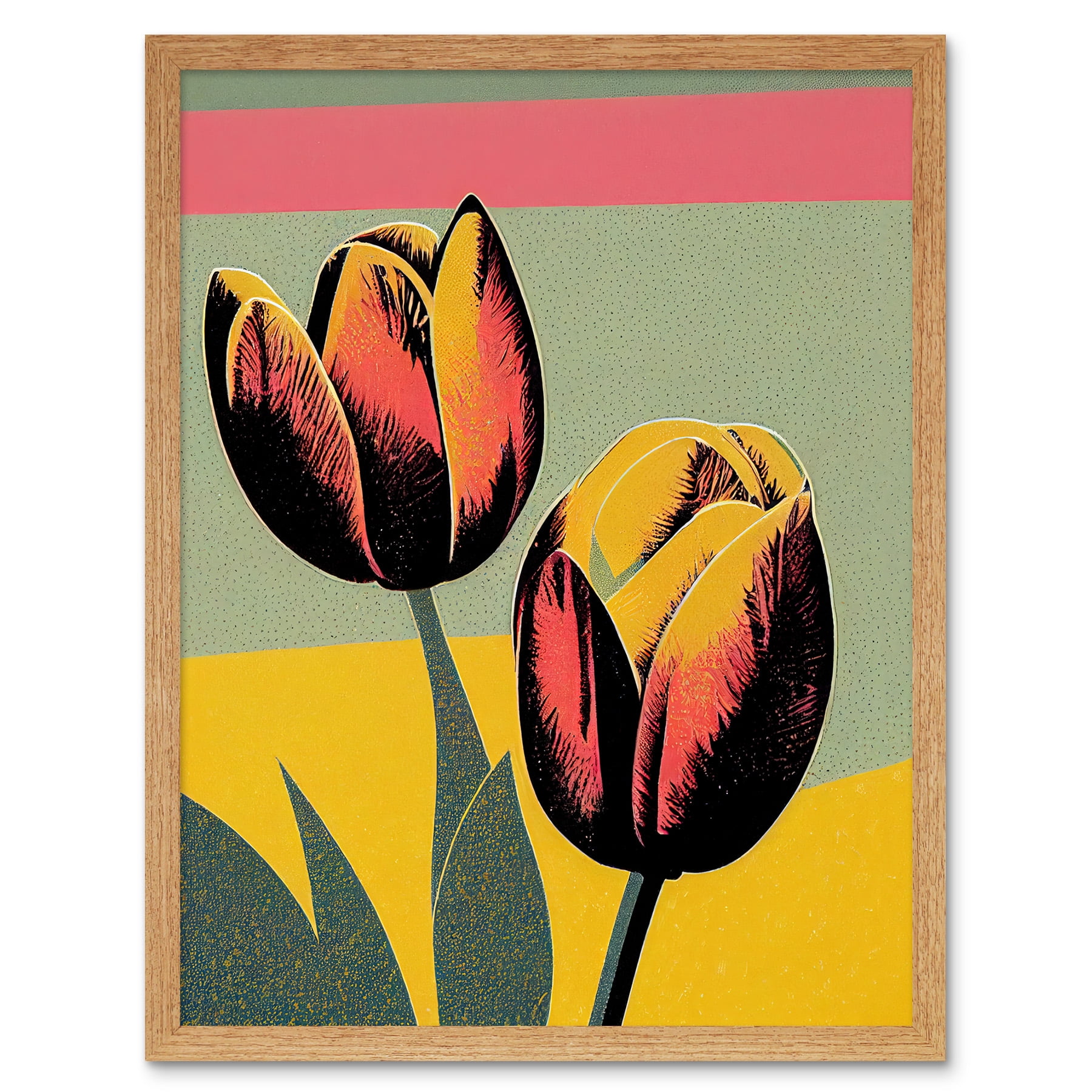 Bright Modern Silkscreen Tulip Blooms Stencil Dusky Pink Sage Green ...