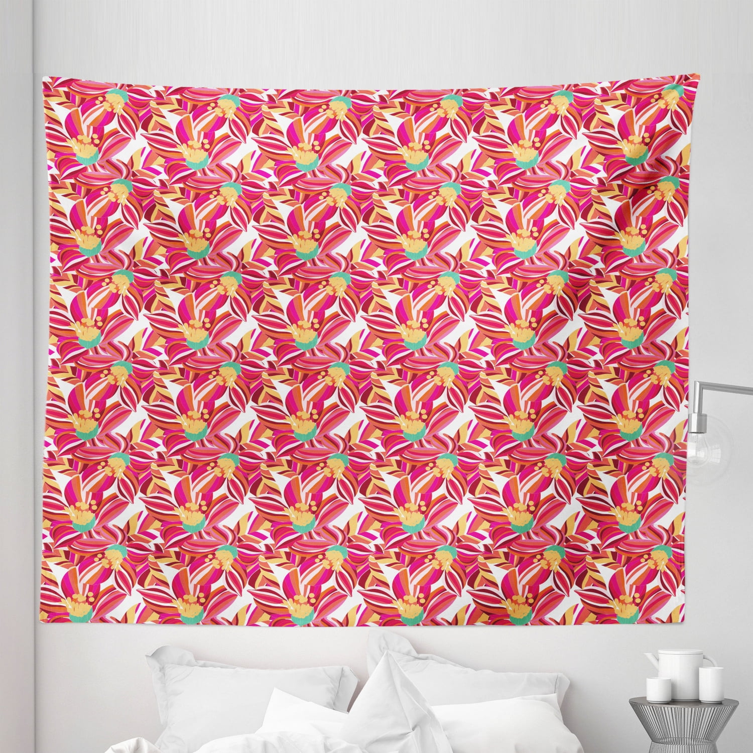 Floral Tapestry, Abstract Blossoms with Vibrant Striped Petals Hand ...