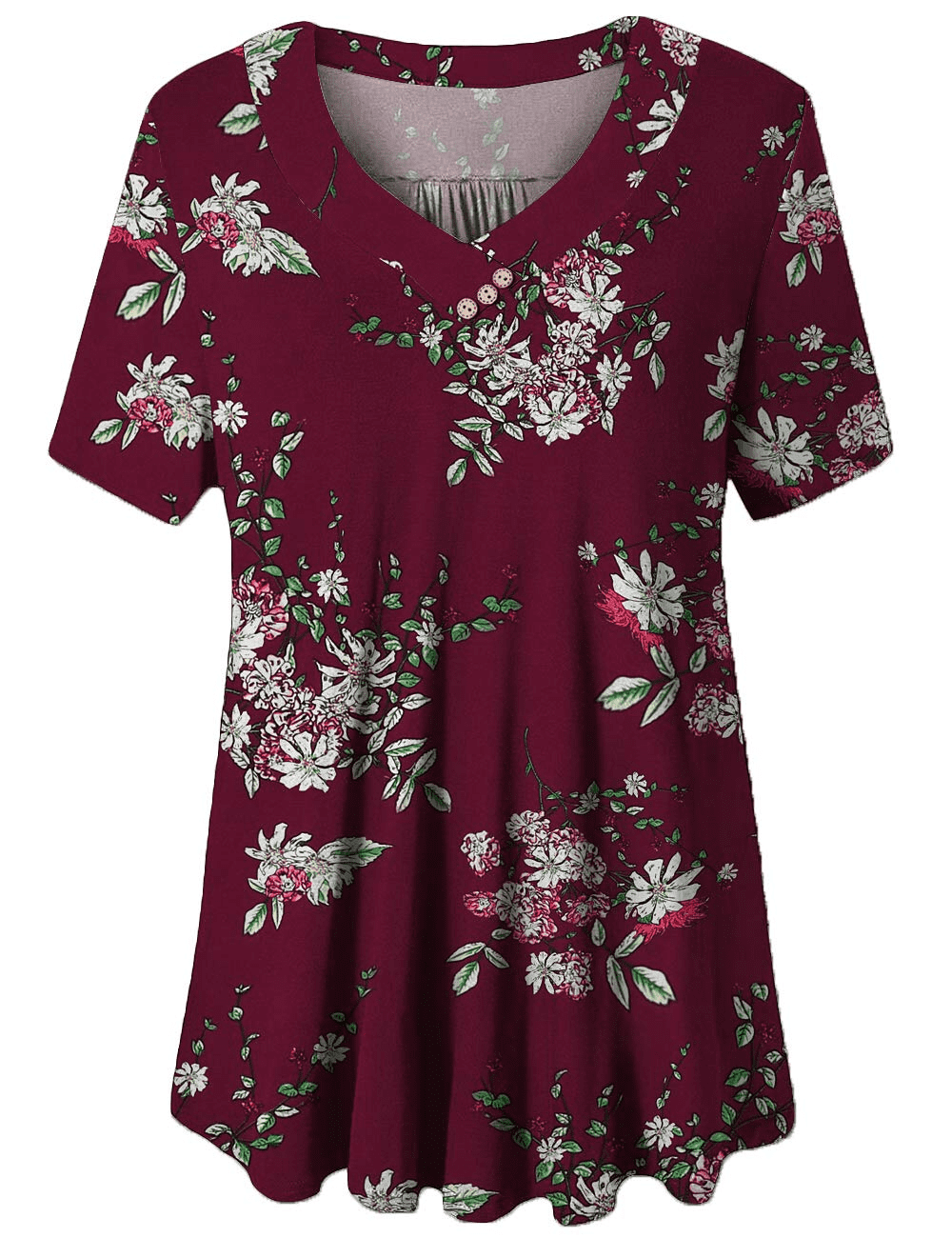 McVanedy Women's Summer Plus Size Floral Tunic Top V Neck Short Sleeve ...