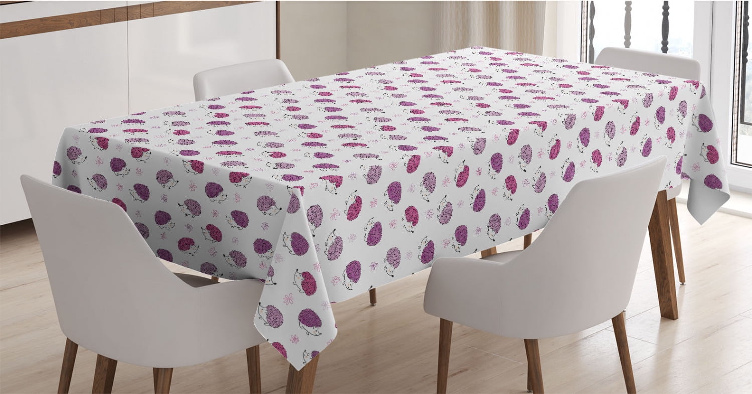 Hedgehog Tablecloth, Watercolor Style Funny Smiling Spiny Mammals with ...