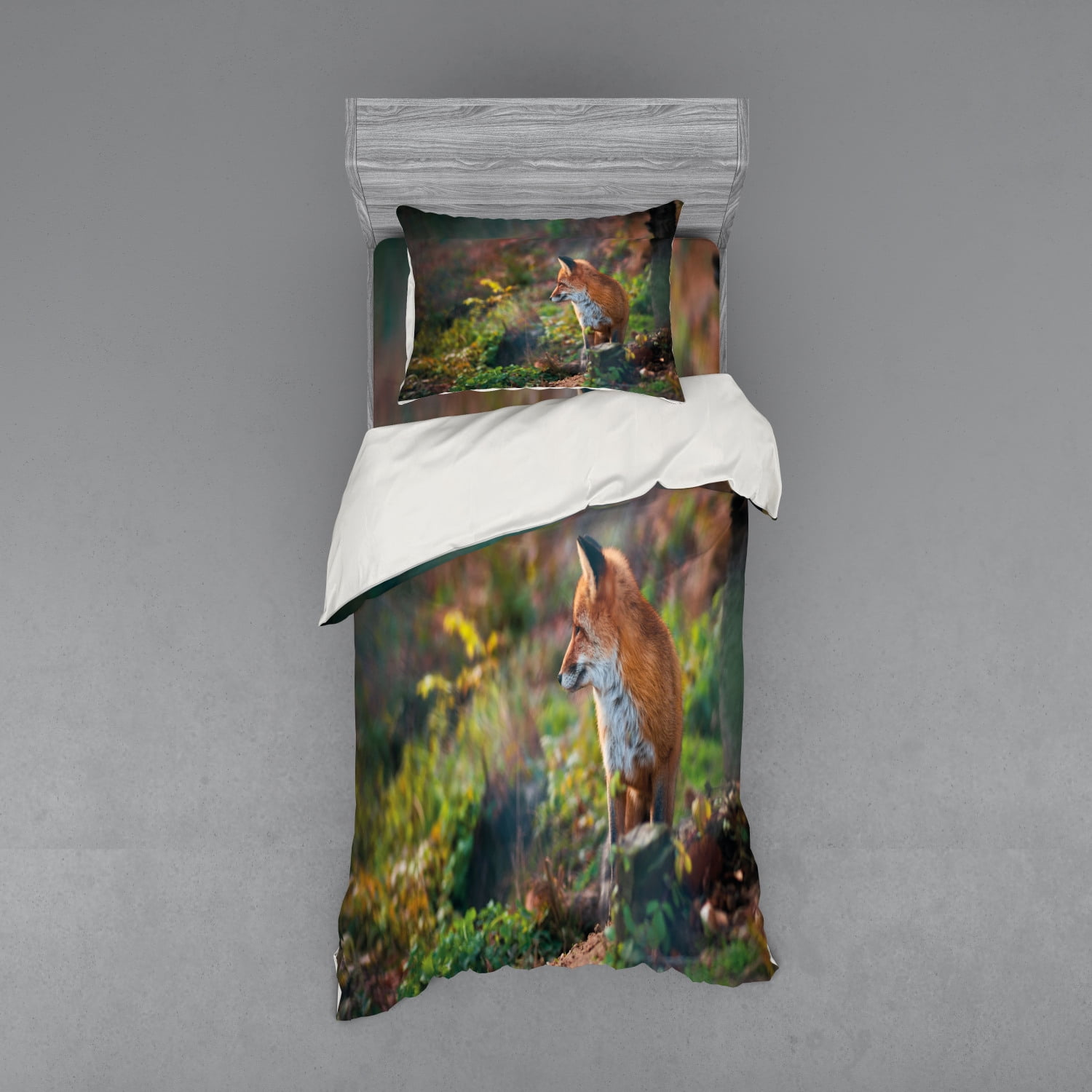 Ambesonne Fox Bedding Set 3 Pcs, Young Wild Fox in Woodland, Twin, Pale ...