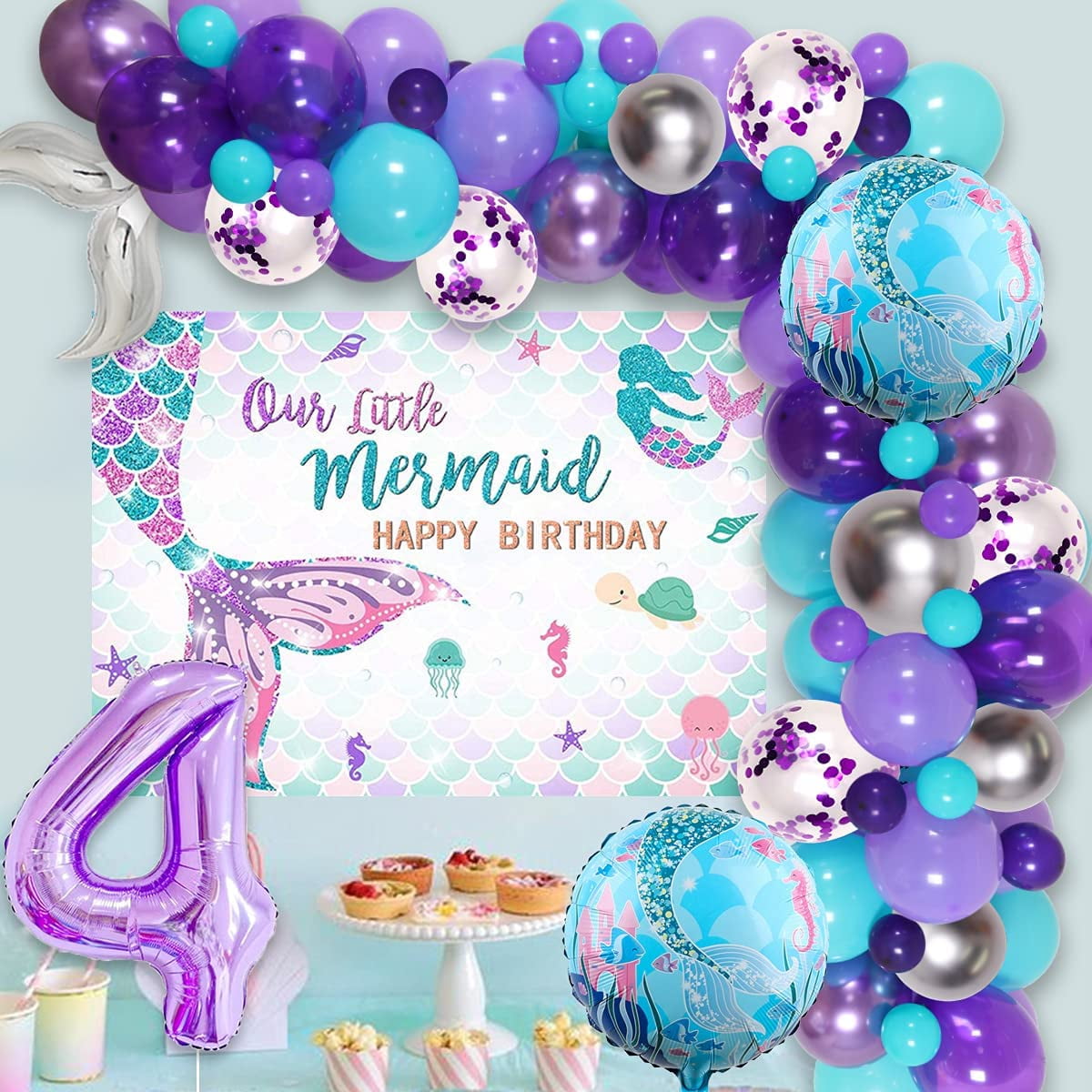 Mermaid Party Decorations for Girls 4th Birthday Mermaid Tail Balloon ...