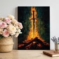 Canvas Wall Art Fire Sword Canvas Art Print Dramatic Burning Wood Gold ...