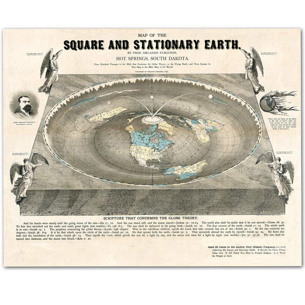 Flat Earth Map of the Square and Stationary Earth - 11x14 1893 Map by ...