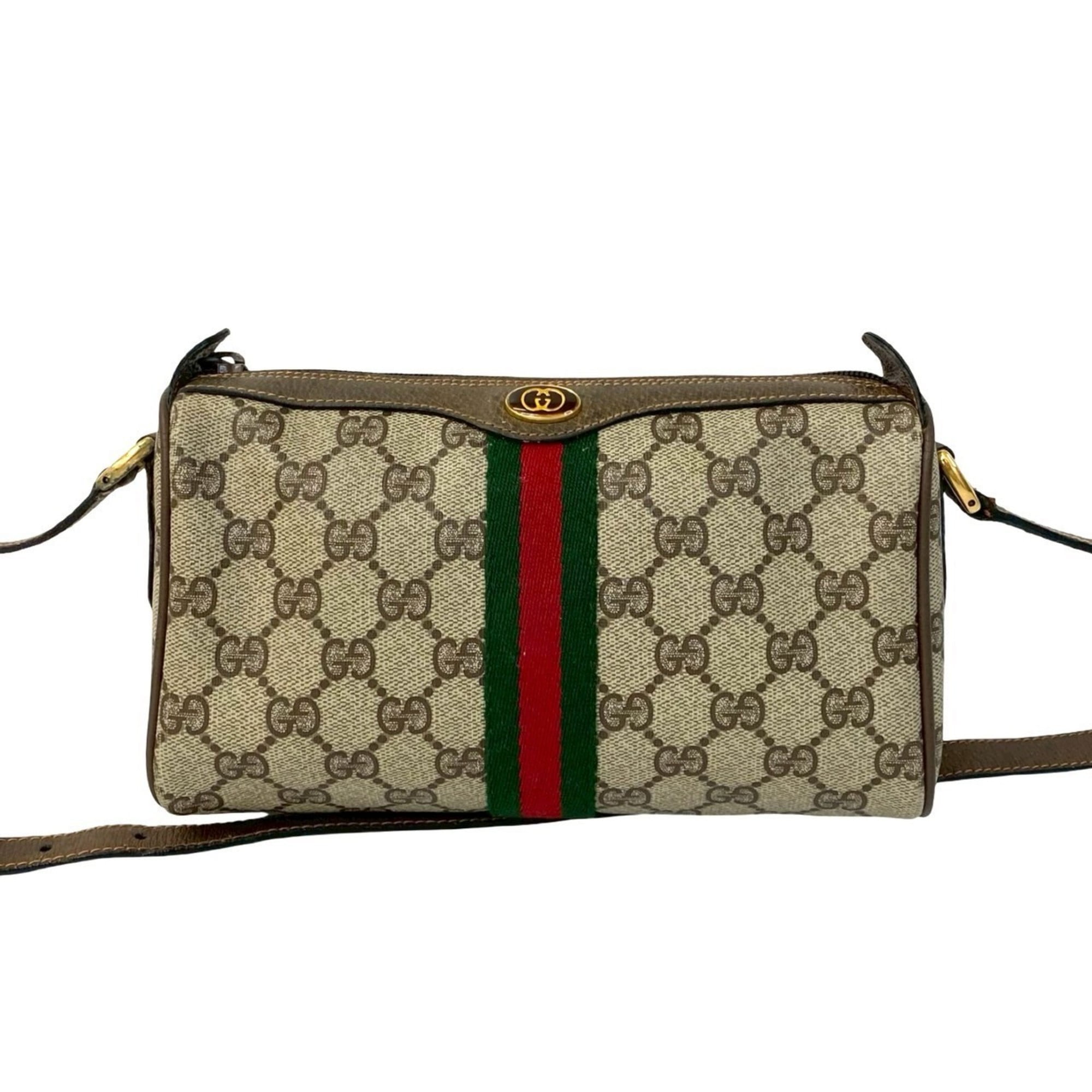 Pre-Owned GUCCI Old Gucci Vintage Sherry Line GG Logo Hardware Leather ...