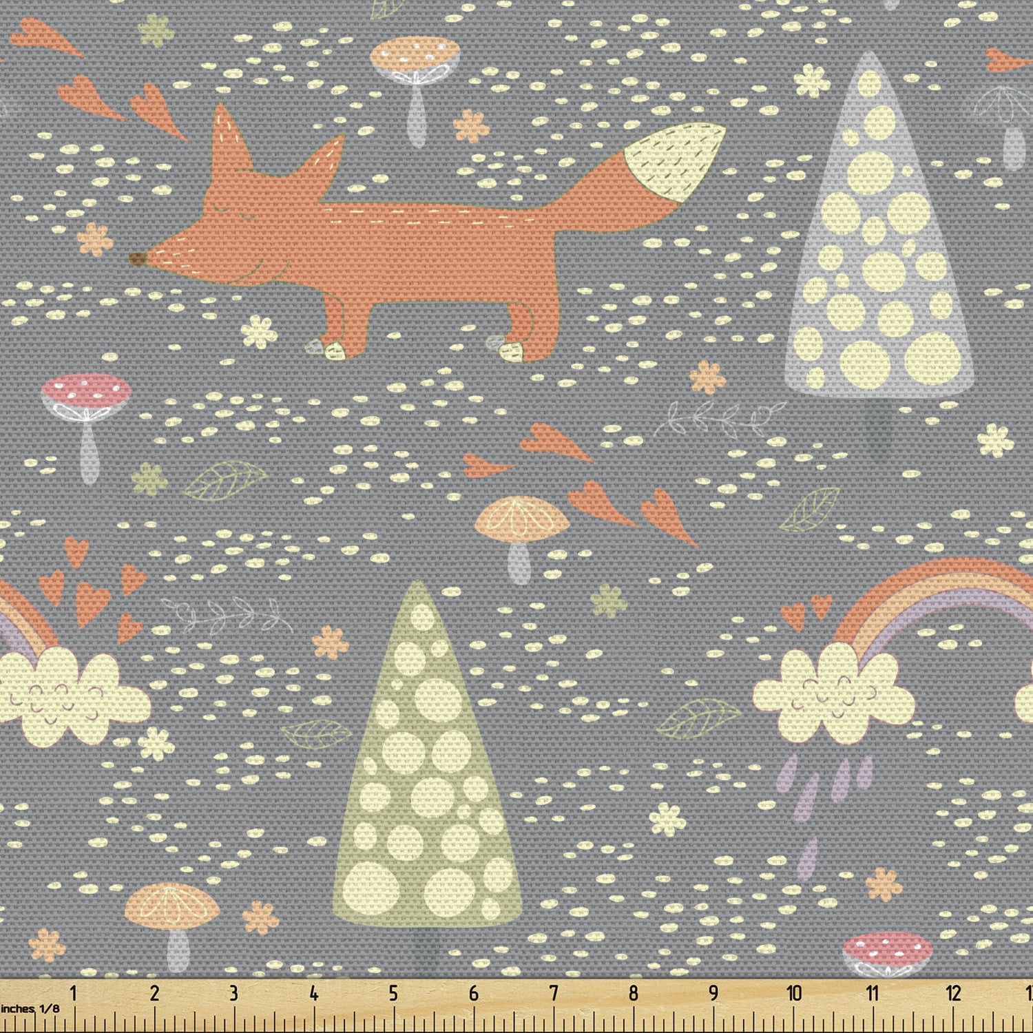 Forest Fabric by the Yard Upholstery, Doodle Wildlife Pattern with ...