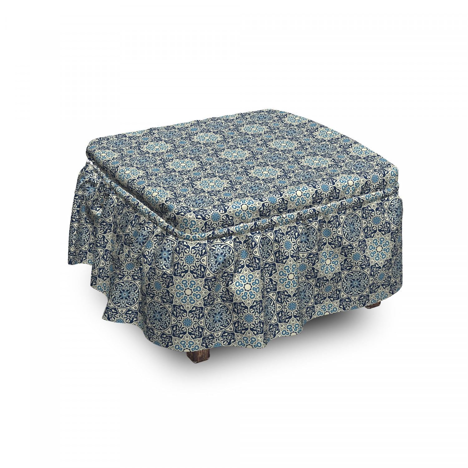 Vintage Ottoman Cover, Traditional, 2 Piece Slipcover Set with Ruffle ...