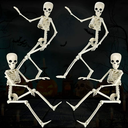 SHTUUYINGG 4 Pieces Halloween Posable Full Body Skeletons with 14 ...