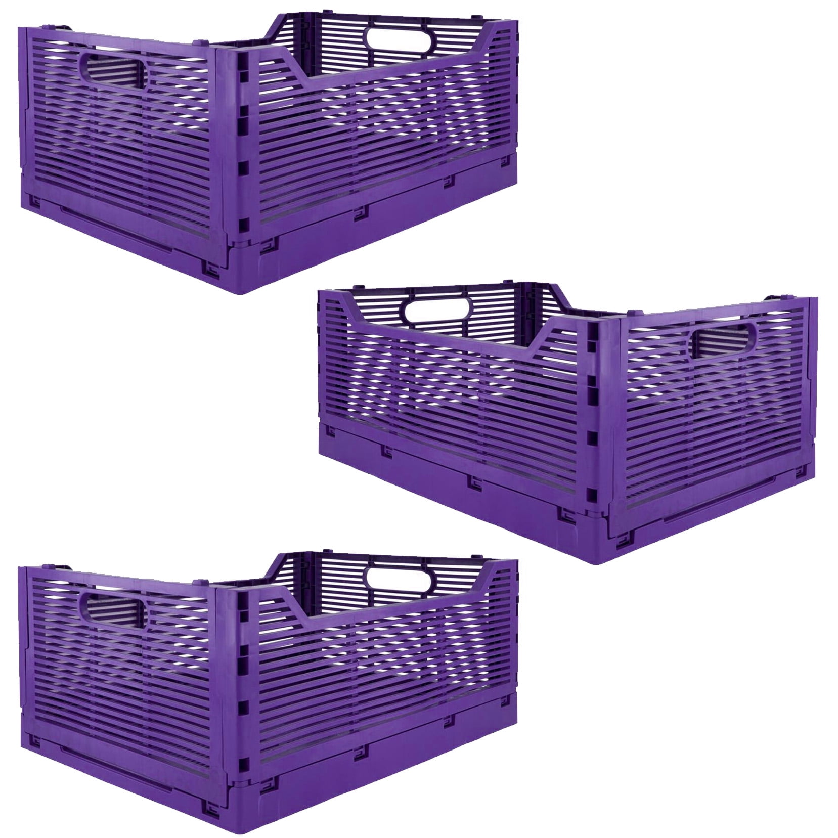 OnDisplay Stackable Folding Desk/Beauty/Closet Storage Crate (Purple, 3 ...