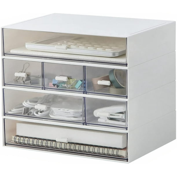 White Desktop Organizer Drawers - Elegant Three Tier Desktop Storage ...
