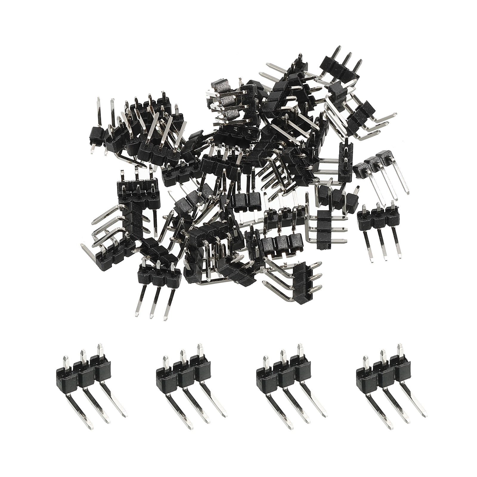 Uxcell Pack of 50 Right Angle Pin Header DIP Single Row 3 Pin 2.54mm ...