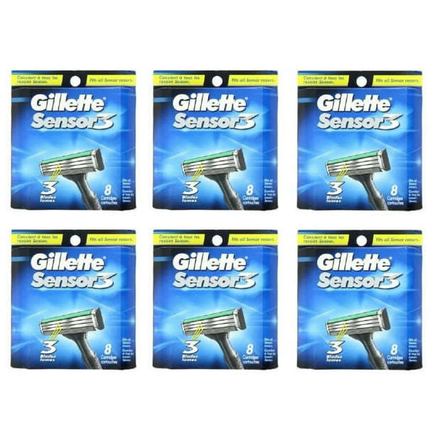 Gillette Sensor 3 Refill Blade Cartridges, 8 Count (Pack of 6 ...