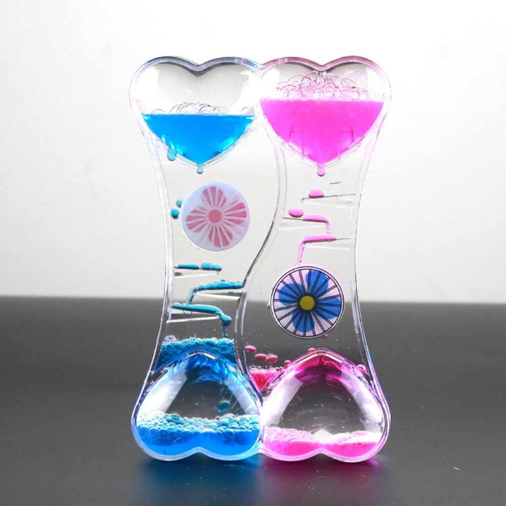 XWQ Double Heart Liquid Motion Bubble Drip Oil Hourglass Timer Clock ...