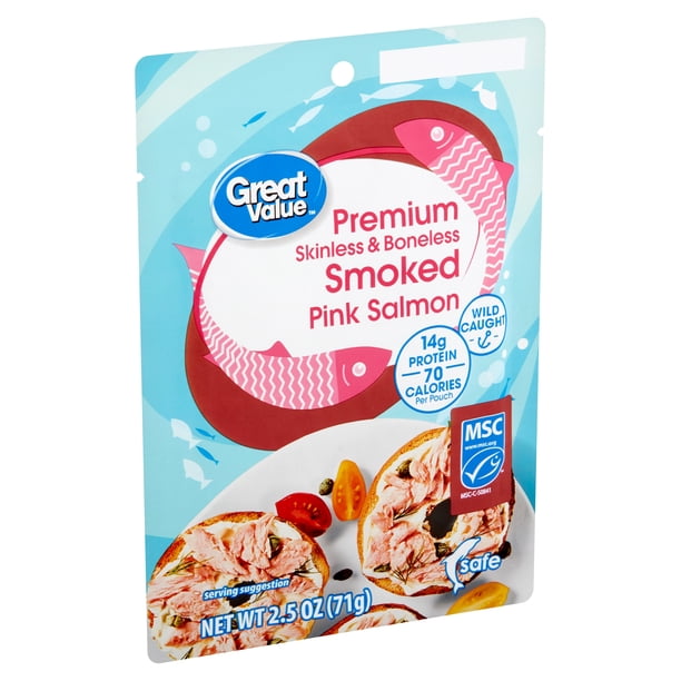 Great Value Premium Skinless & Boneless Smoked Pink Salmon, 2.5 oz ...