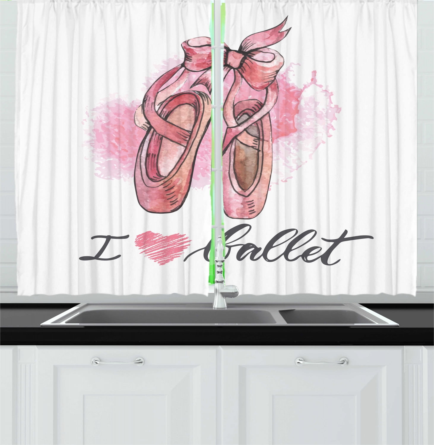 Ballerina Curtains 2 Panels Set, I Love Ballet Typography with Paint ...