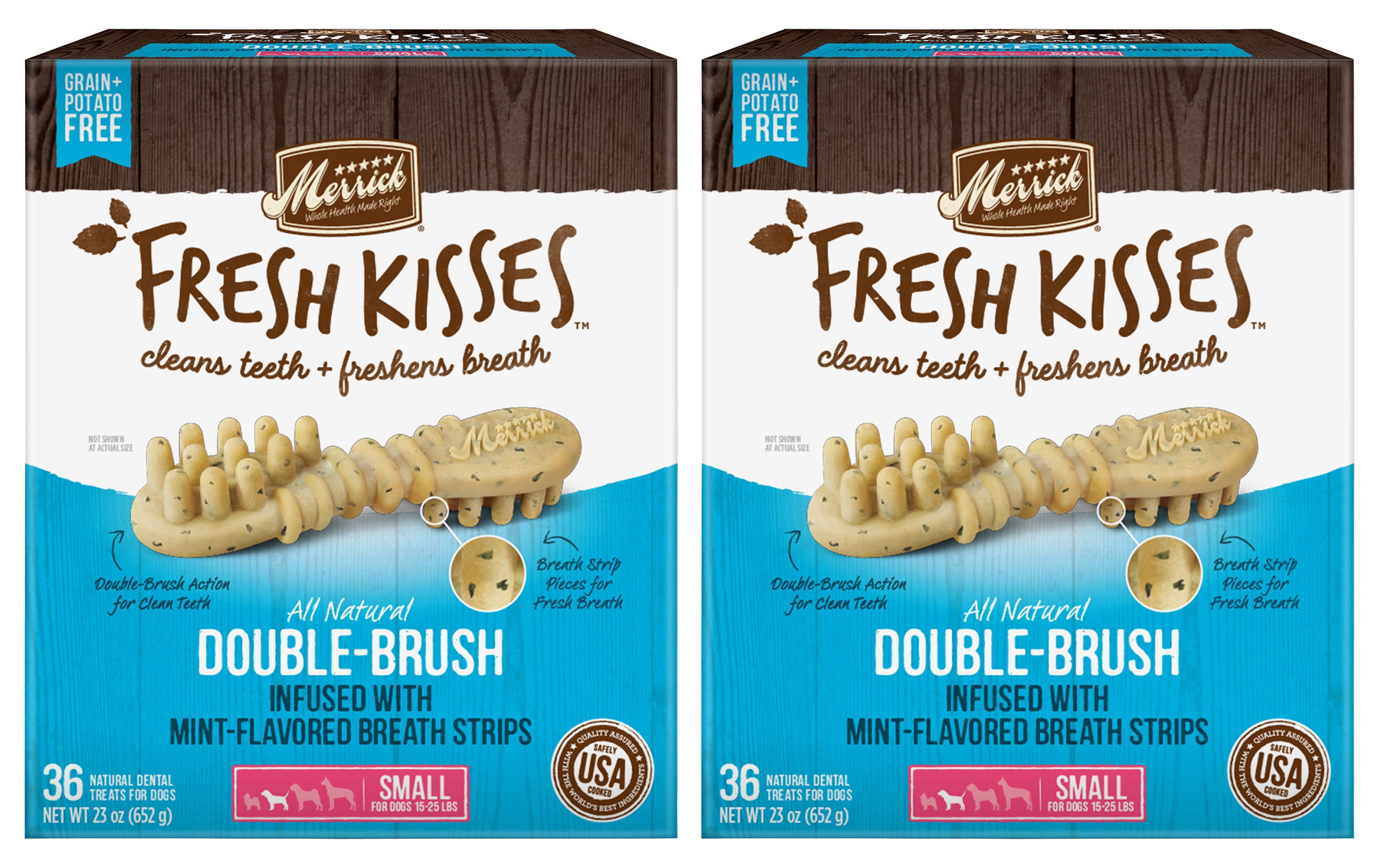 Merrick Fresh Kisses Double-Brush Dental Dog Treats with Mint Breath ...