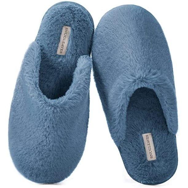 Snug Leaves Women's Fuzzy House Memory Foam Slippers Cute Furry Leopard ...