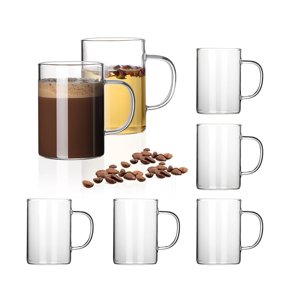 6-Pack 10 oz. Clear Glass Coffee Mugs with Thick Handles for Latte Milk ...