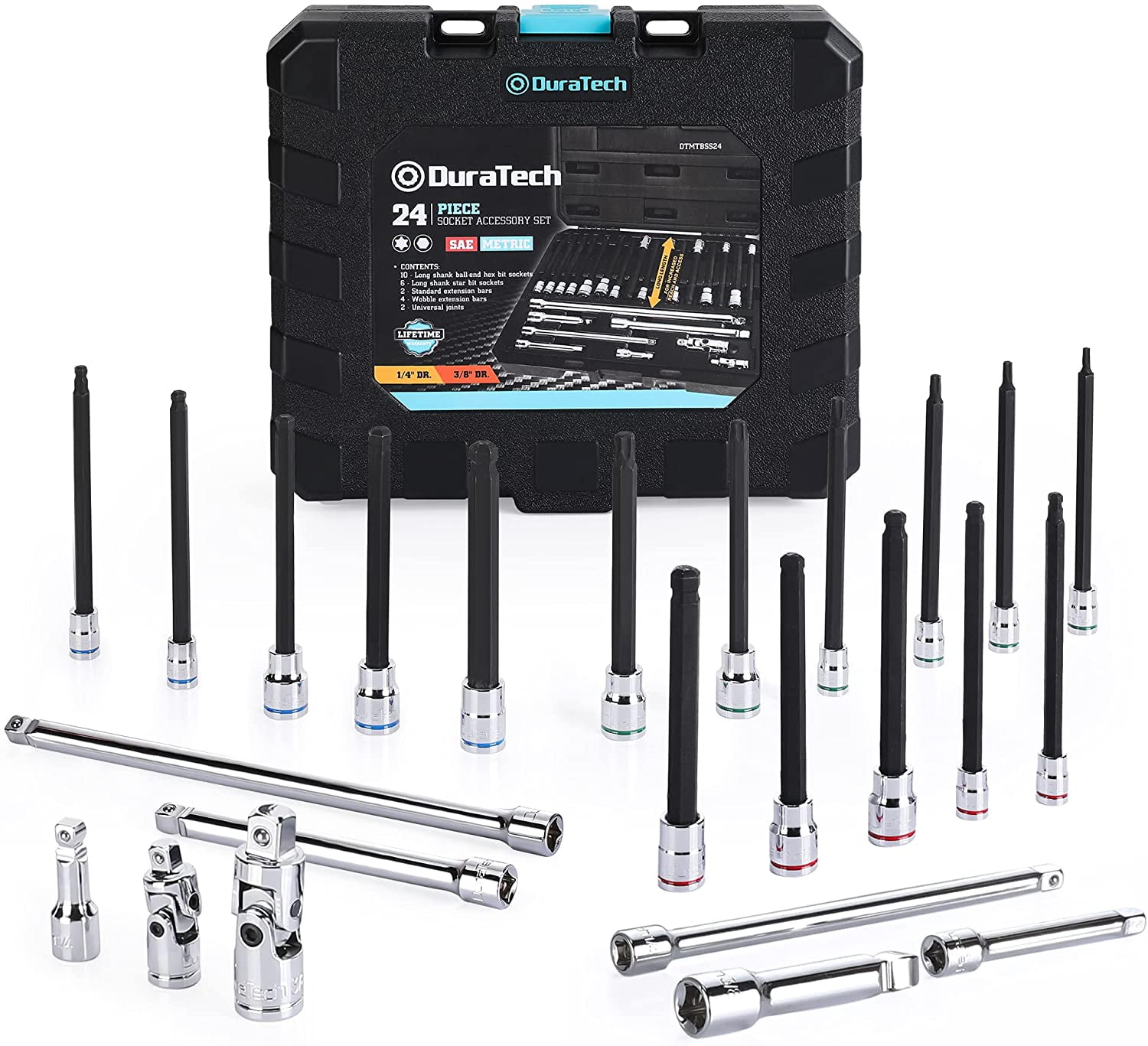 DURATECH 24-Piece Extra Long Bit Socket Set, 1/4'' and 3/8'' Drive ...