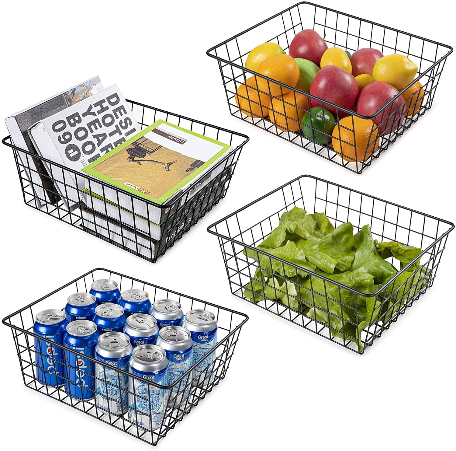Wire Storage Baskets for Organizing, 4 Pack Metal Wire Freezer ...