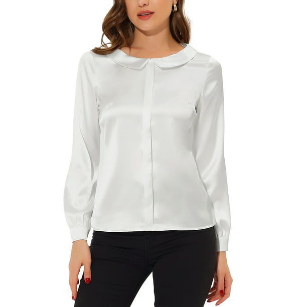 Allegra K Women's Elegant Retro Peter Pan Collar Faux Placket Satin ...