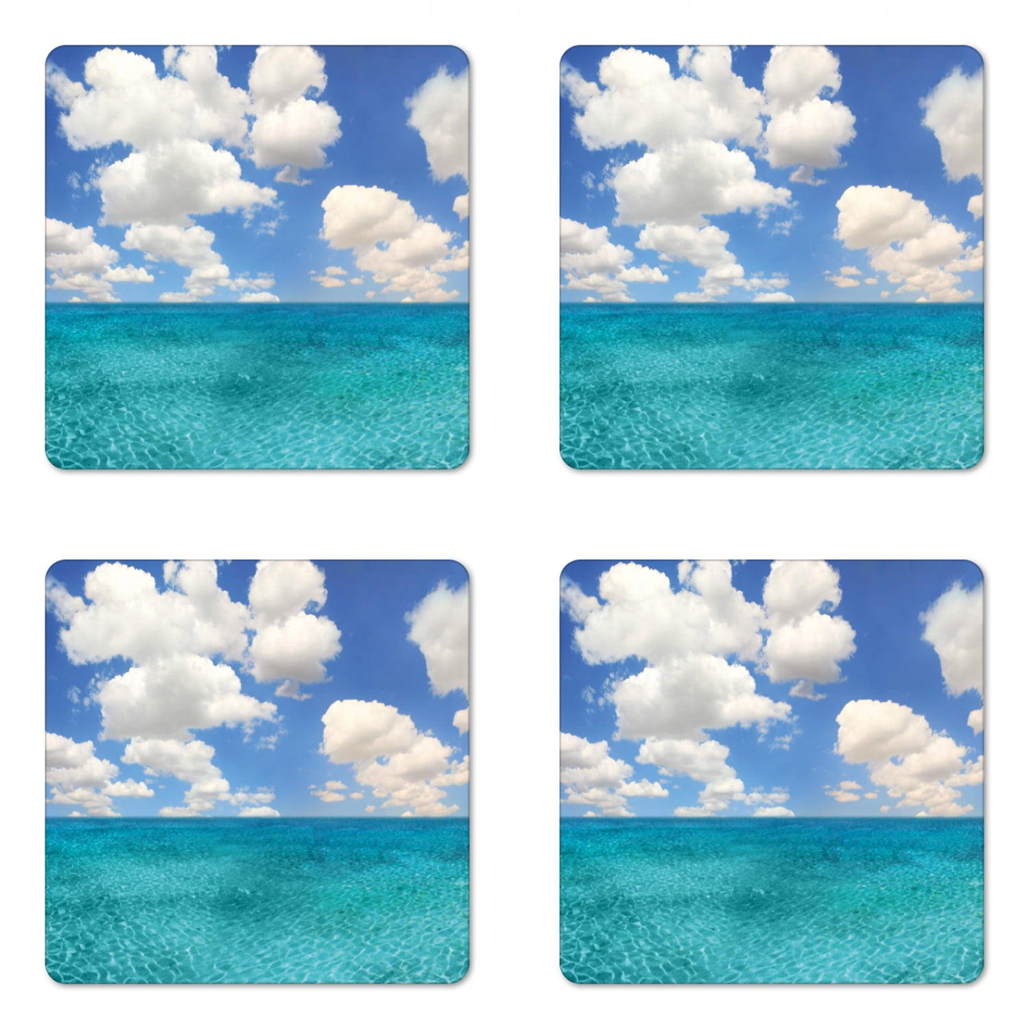 Ocean Coaster Set of 4, Dreamy Skyline with Clouds over Crystal Water ...