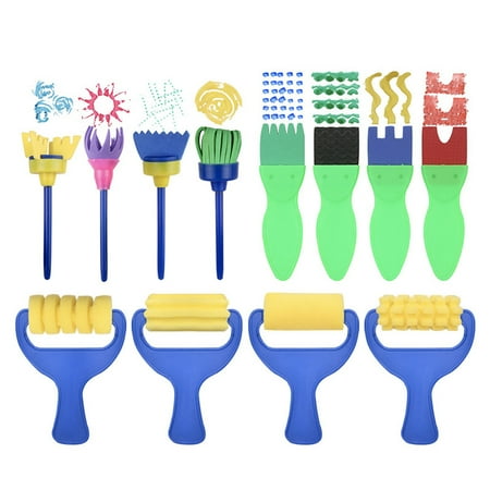 12pcs Kids Painting Tools Sponge Plastic Handle rollers; plastic handle ...