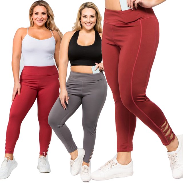 Womens Active Lattice Ankle Cutout Workout Leggings Plus Size