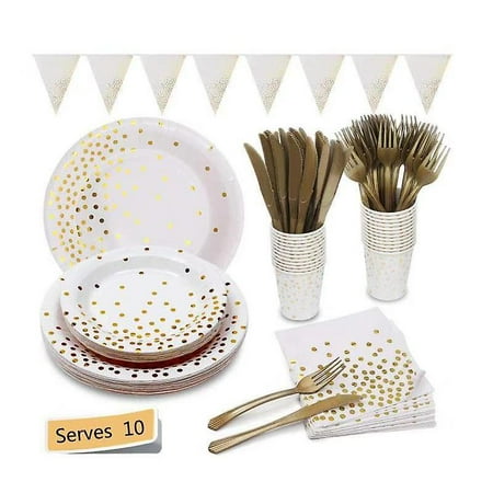 White Party Disposable Tableware Set Paper Plate Cup Kids Adult ...