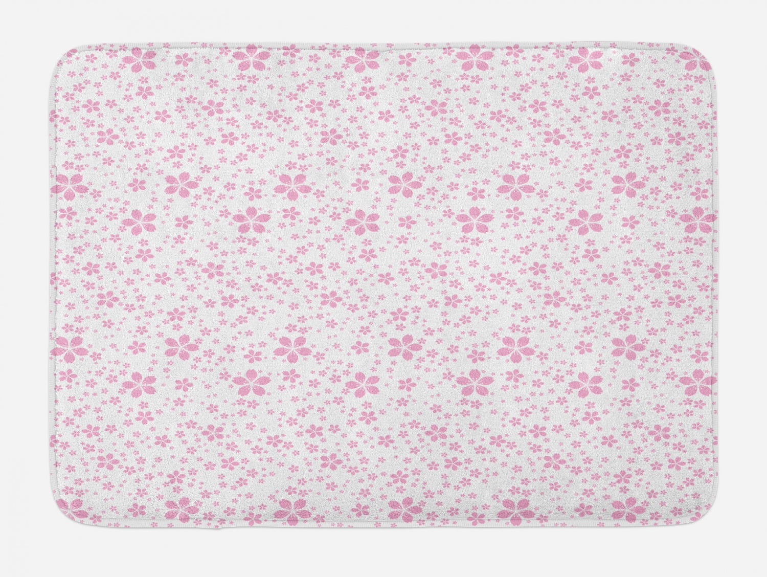 Cherry Blossom Bath Mat, Childish Cute Pink Flowers on White Background ...