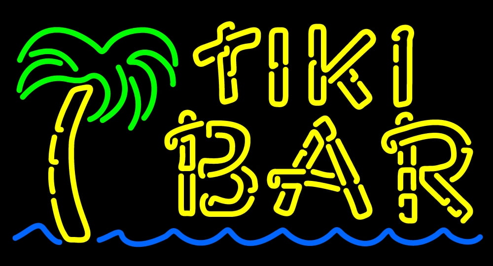 Tiki Bar With Palm Tree LED Neon Sign 20 x 37 - inches, Clear Edge Cut ...