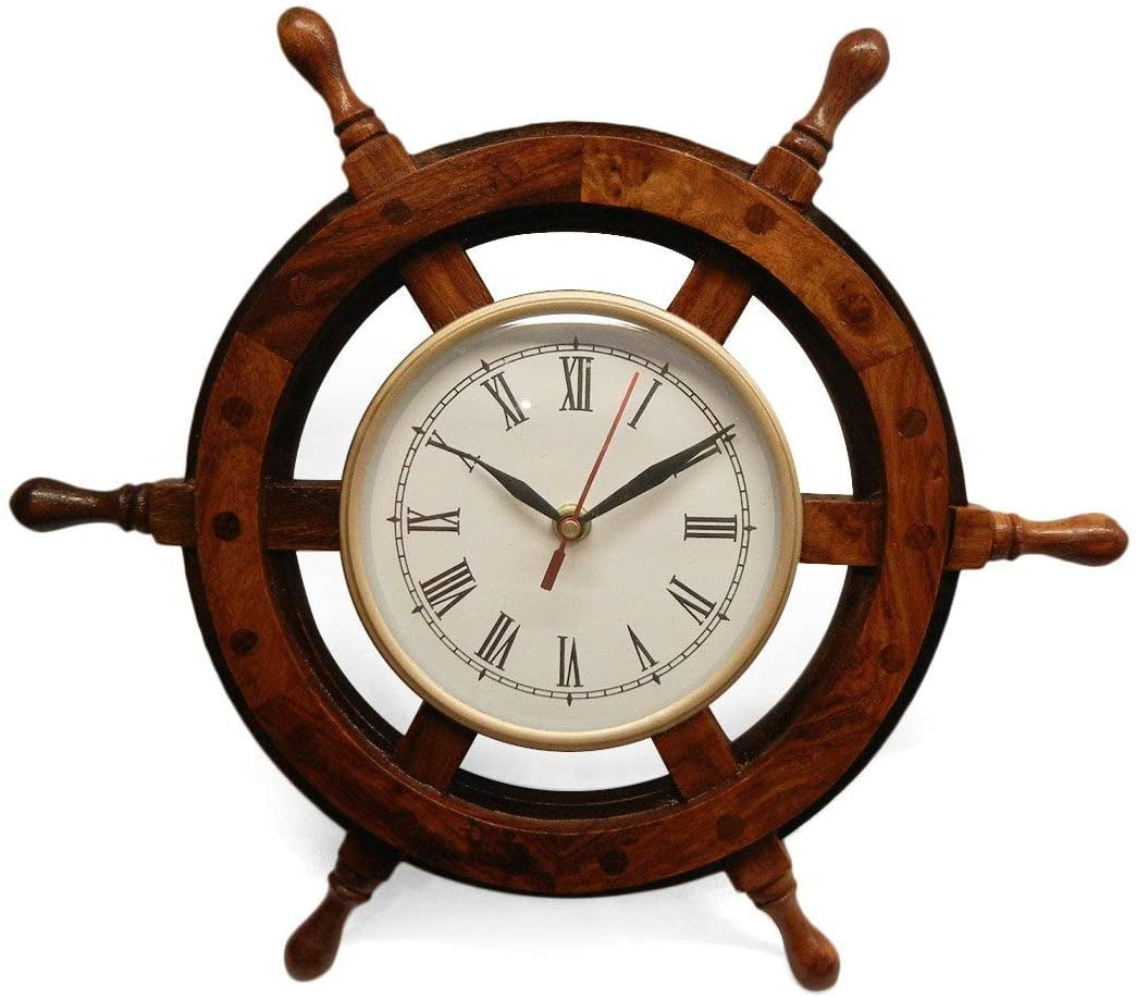 18" Wooden Ship Wheel (8" - Dial) - (White Roman Dial) - Walmart.com