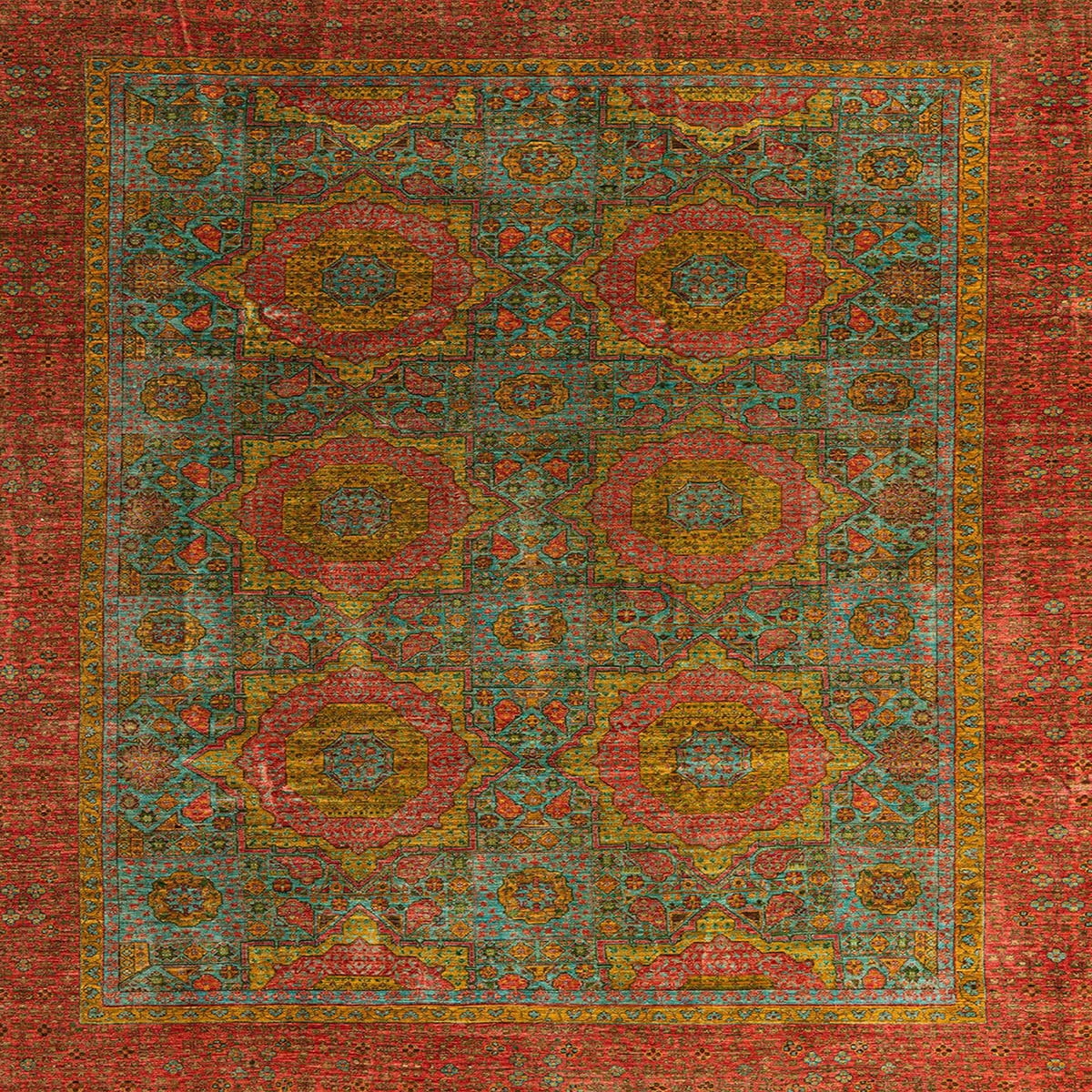 Ahgly Company Indoor Square Abstract Red Oriental Area Rugs, 6' Square ...