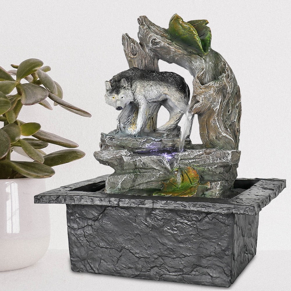 Buy Indoor Water Fountain W/ LED Light,Tabletop Wolf Statue Modern ...