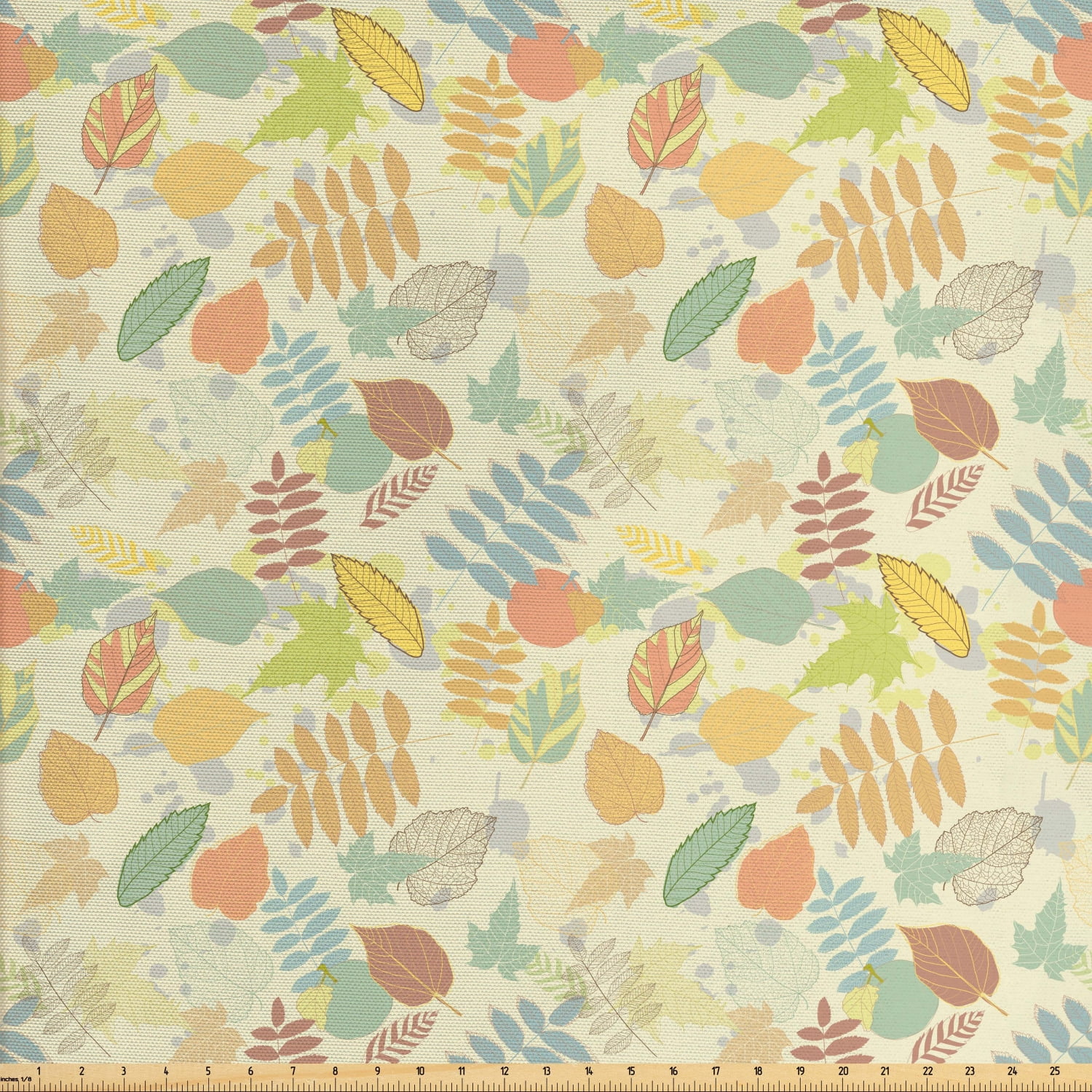 Autumn Fabric by The Yard, Vintage Hand-Drawn Style Fallen Leaves ...