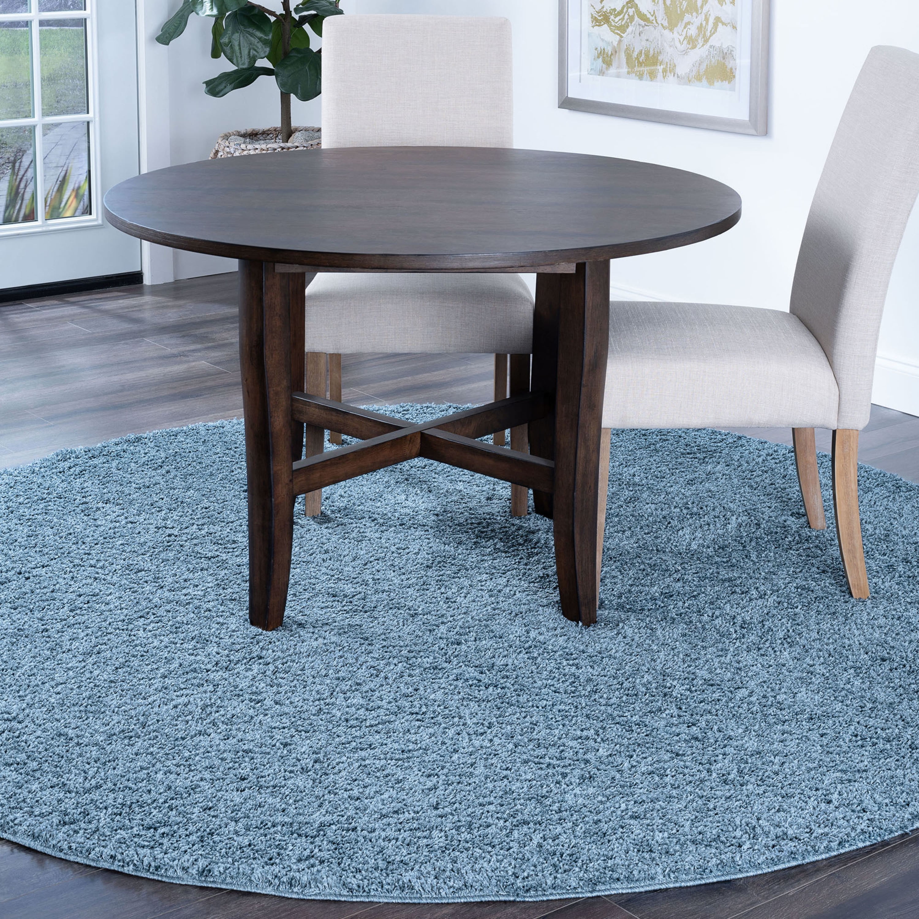 Shag Area Rug Thick (5'3'' Round) Solid Denim Indoor Round Easy to ...