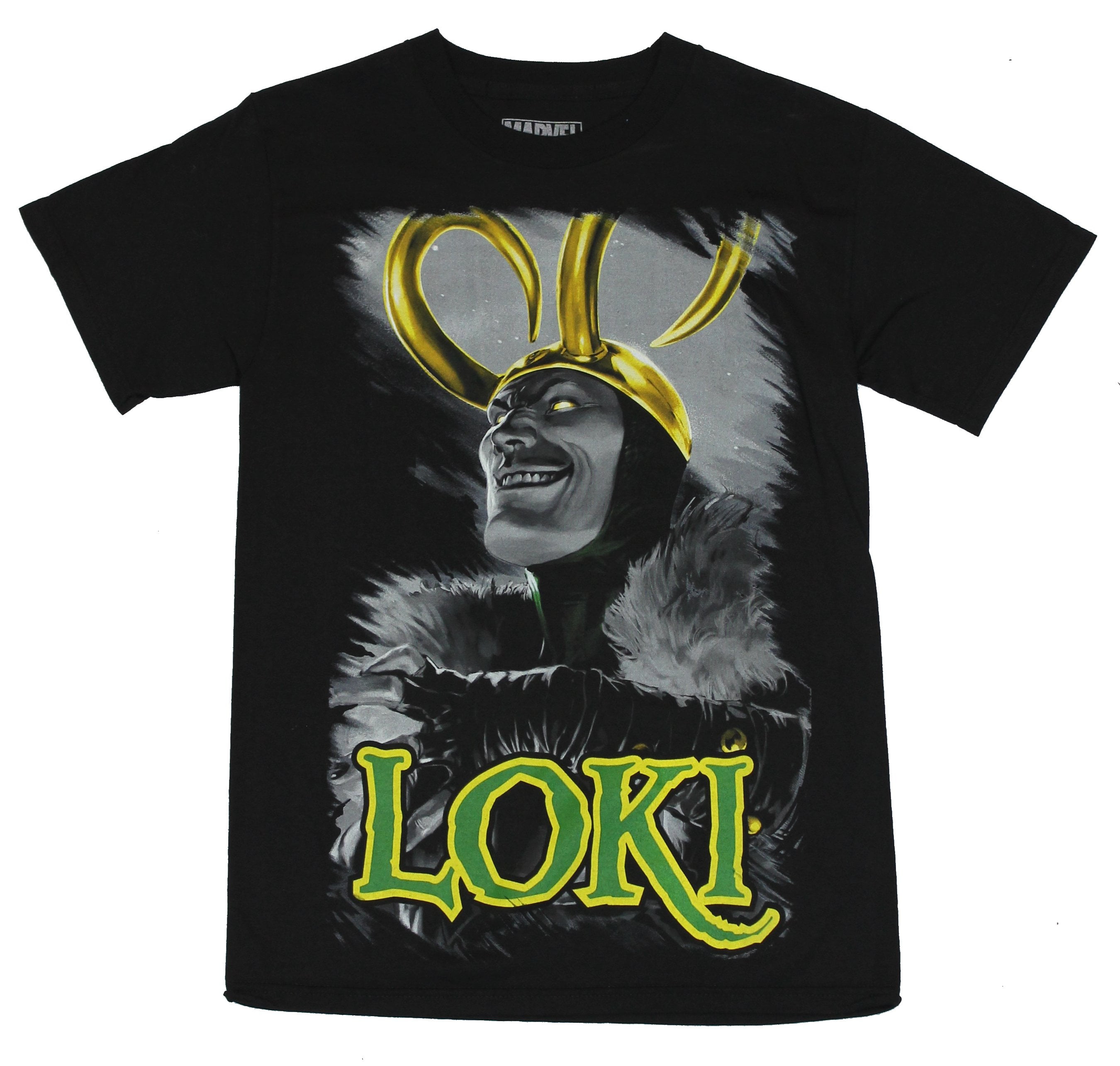 Thor (Marvel Comics) Mens T-Shirt - Giant Evil Loki Portrait (Small ...