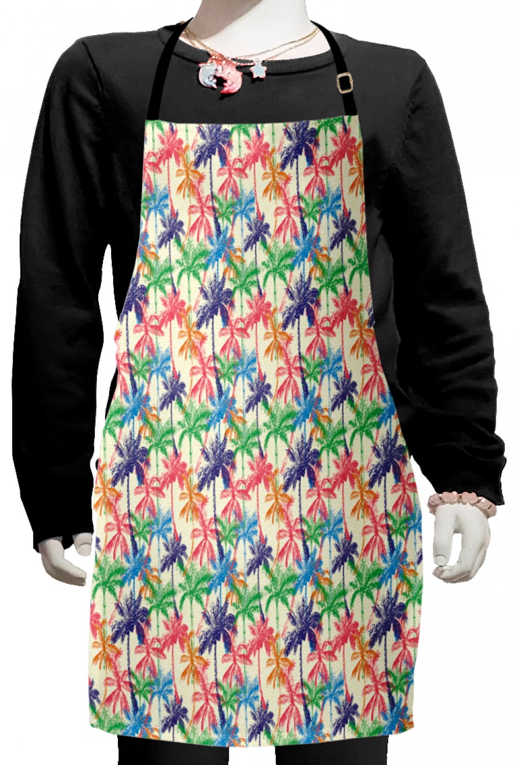 Tropical Kids Apron, Vibrant Tropic Palm Tree Pattern Rainbow Colored ...