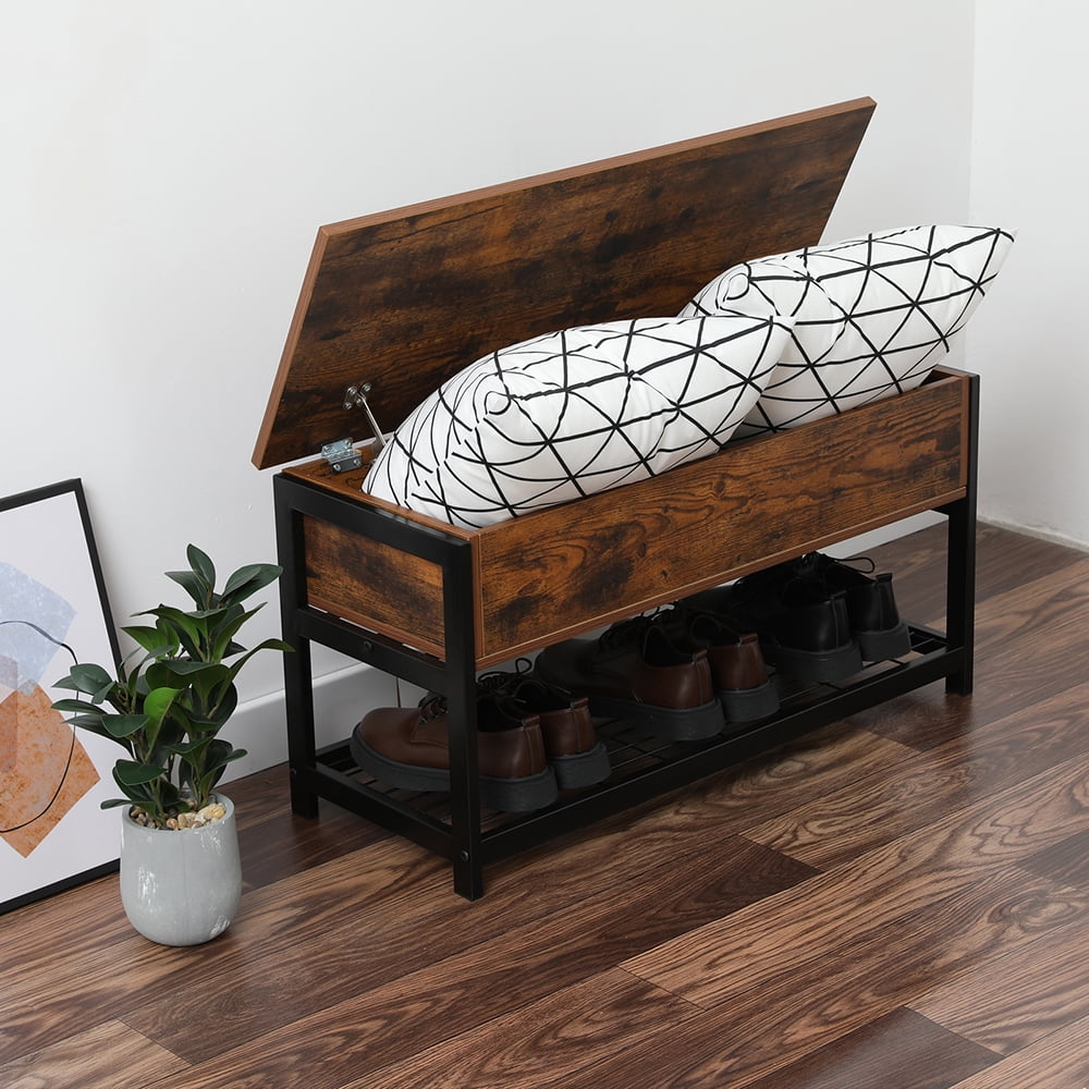 Veryke Industrial Storage Bench with Shoe Shelf, Rustic Brown - Walmart.com