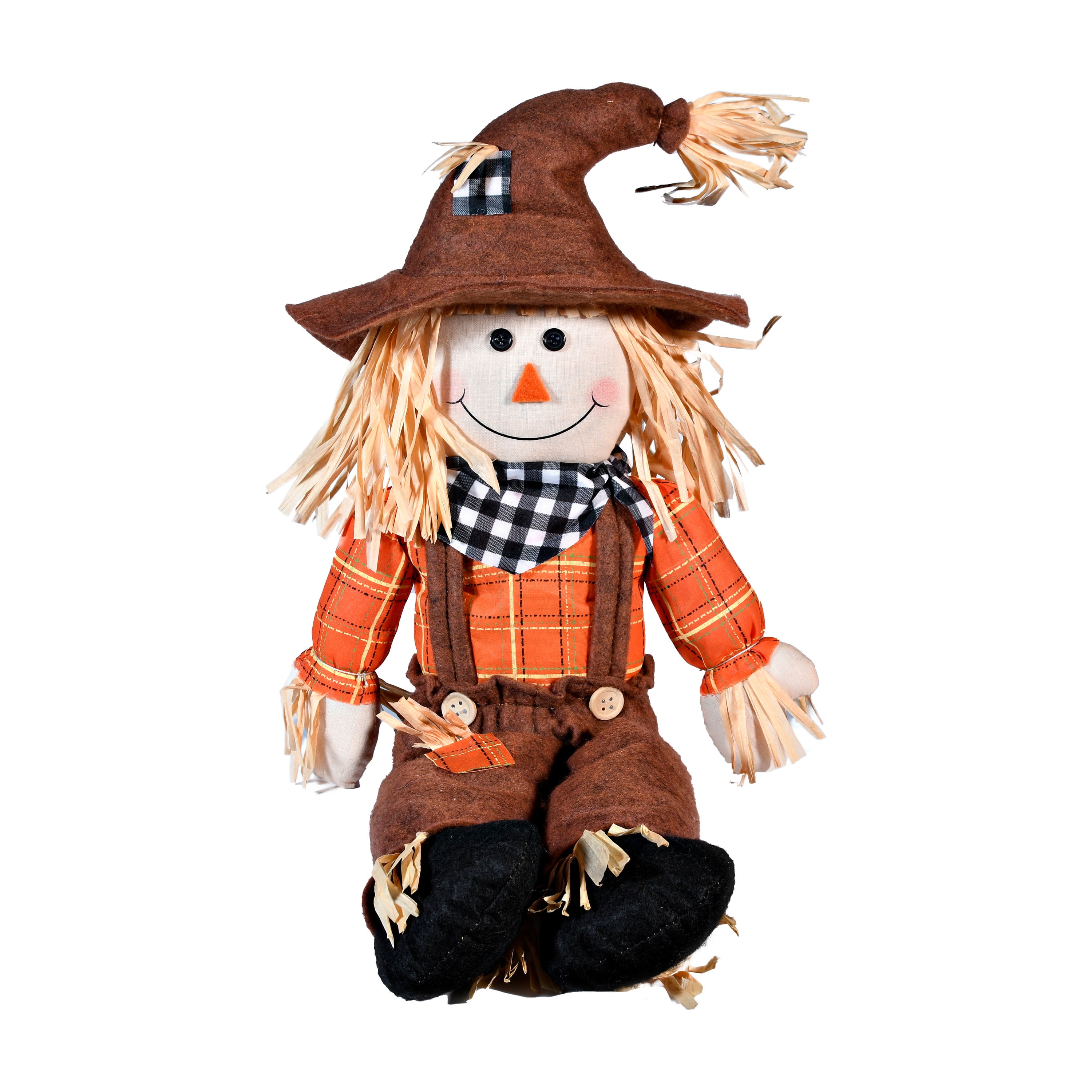 Way To Celebrate Harvest Sitting Scarecrow, Orange Plaid Boy, 22 ...