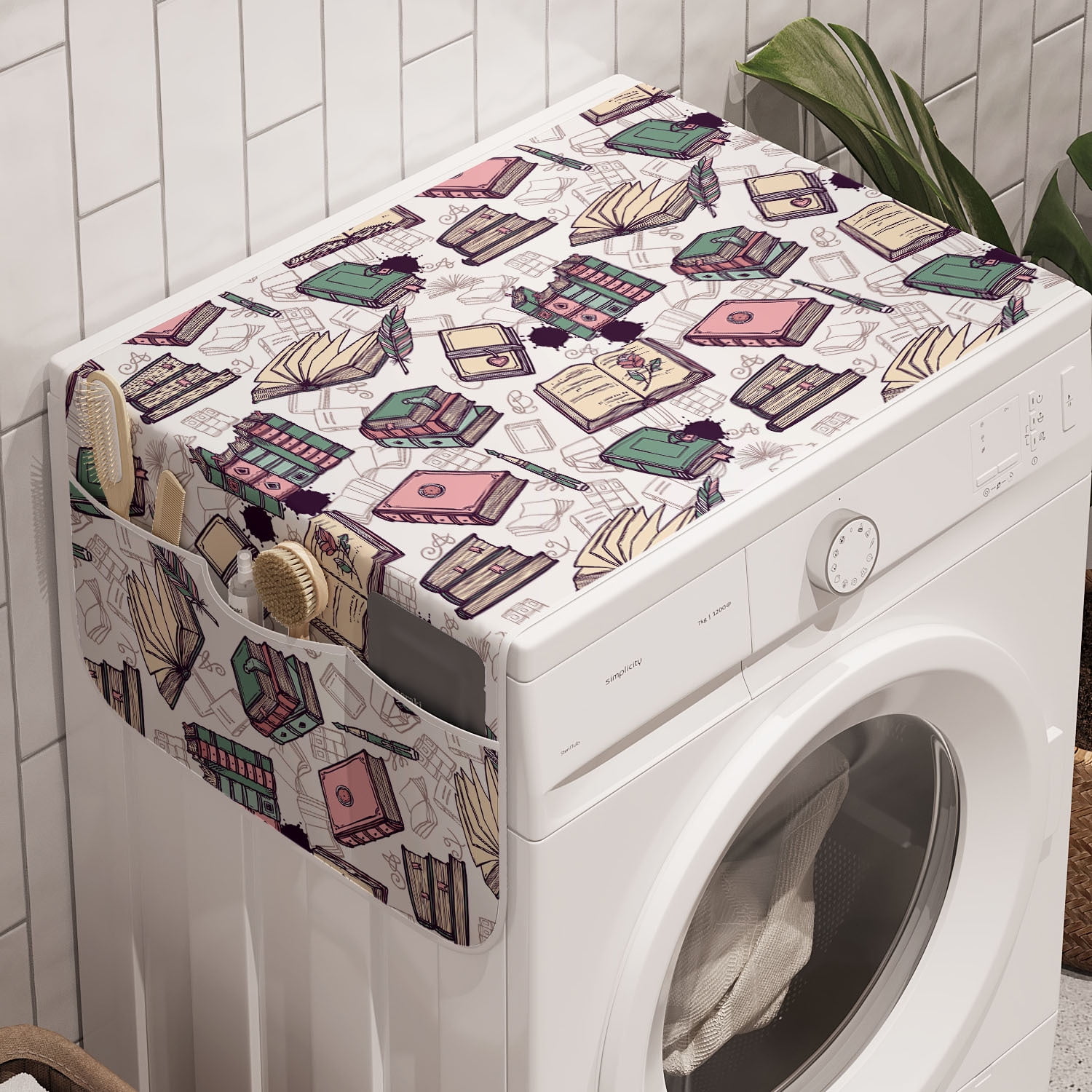 Retro Washing Machine Organizer, Vintage Style Old Books Pens and ...