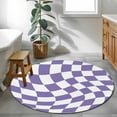 4ft Round Rug, Purple White Checkered Non-Skid Rubber Backing Large ...