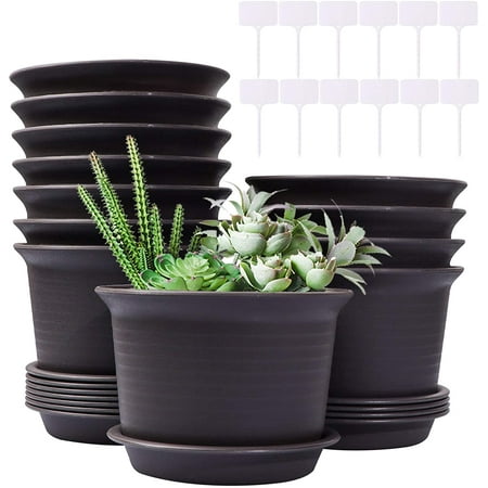 HWASHIN 5 Inch Flower Pots, 12 Pack Nursery Planter Pot with Drainage ...