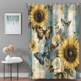 Butterfly Sunflower Shower Curtain Set with Hooks, Vintage Rose Flower ...