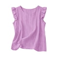 Diufon Linen Tank Tops for Women Ruffle Cap Sleeve Crew Neck Textured ...
