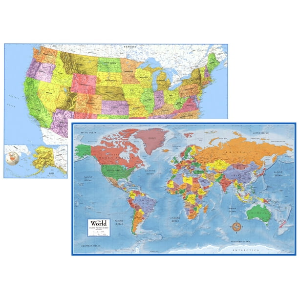 24x36 World and USA Classic Premier 3D Two Wall Map Set - Walmart.com